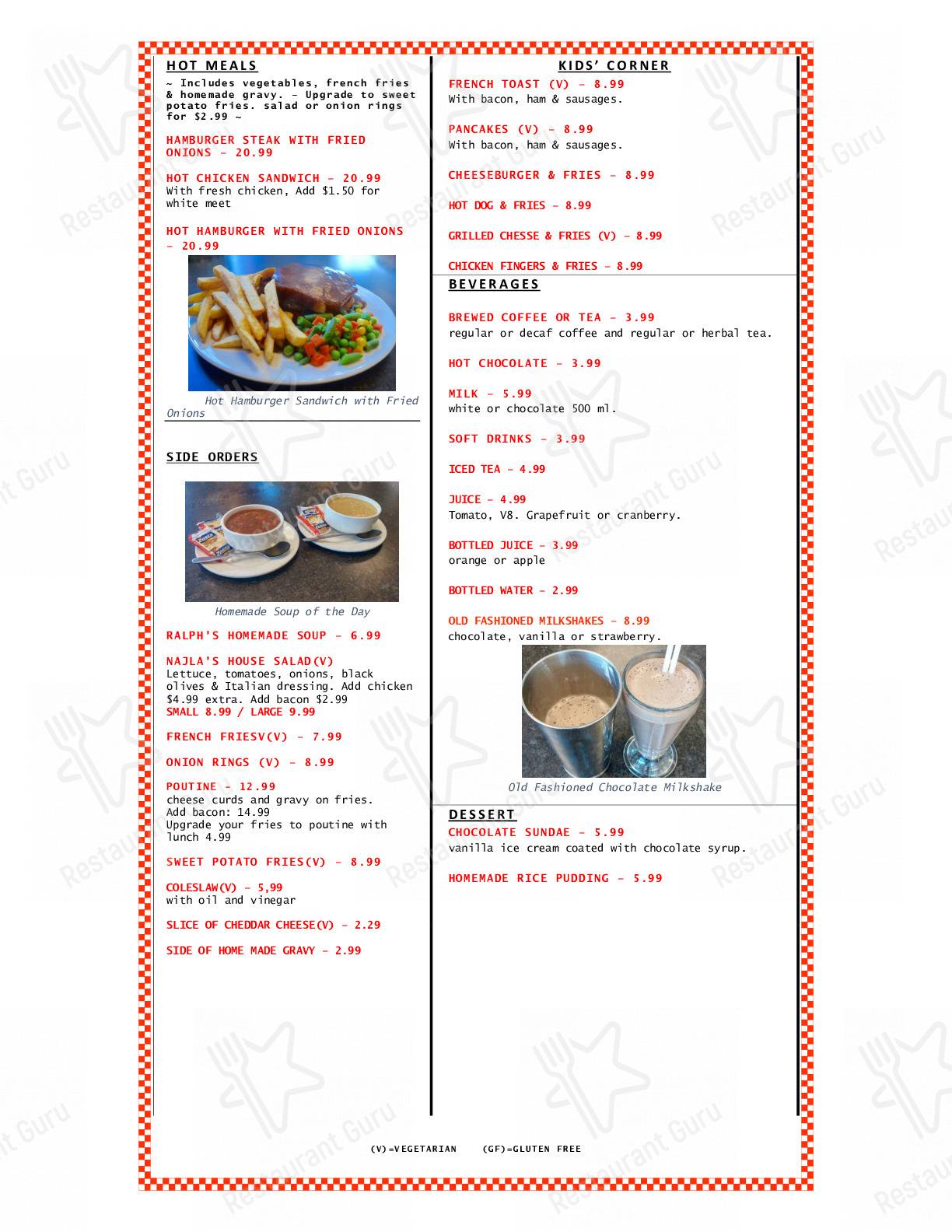 Menu at Ralph & Sons Diner restaurant, Ottawa