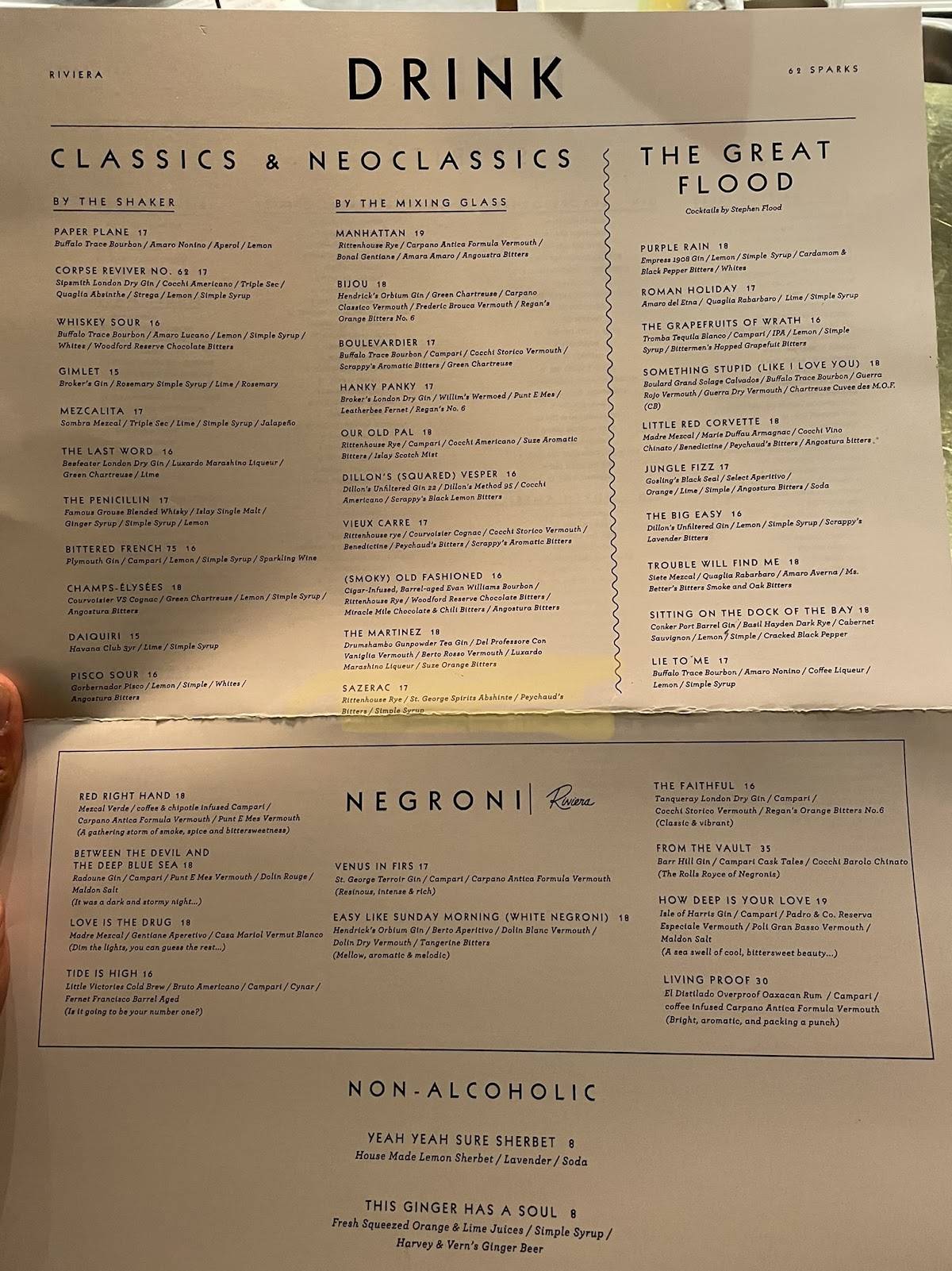 Menu at Riviera Ottawa restaurant, Ottawa