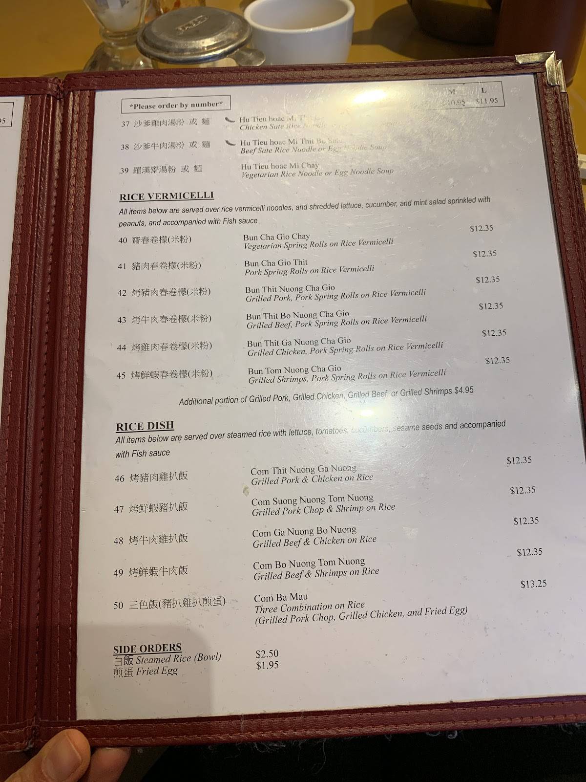 Menu at Saigon Boy Noodle House restaurant, Ottawa