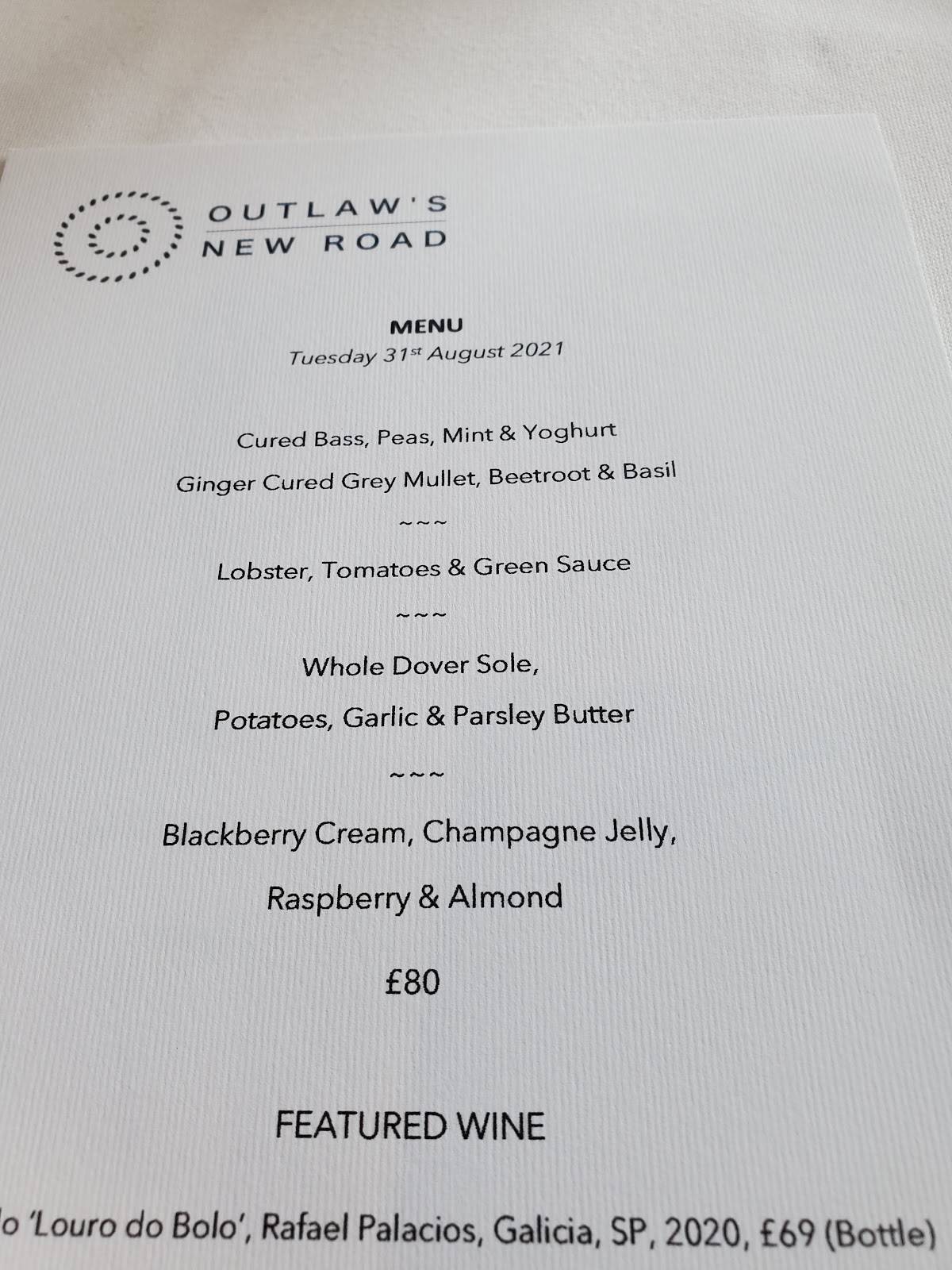 Menu at Outlaw's New Road restaurant, Port Isaac