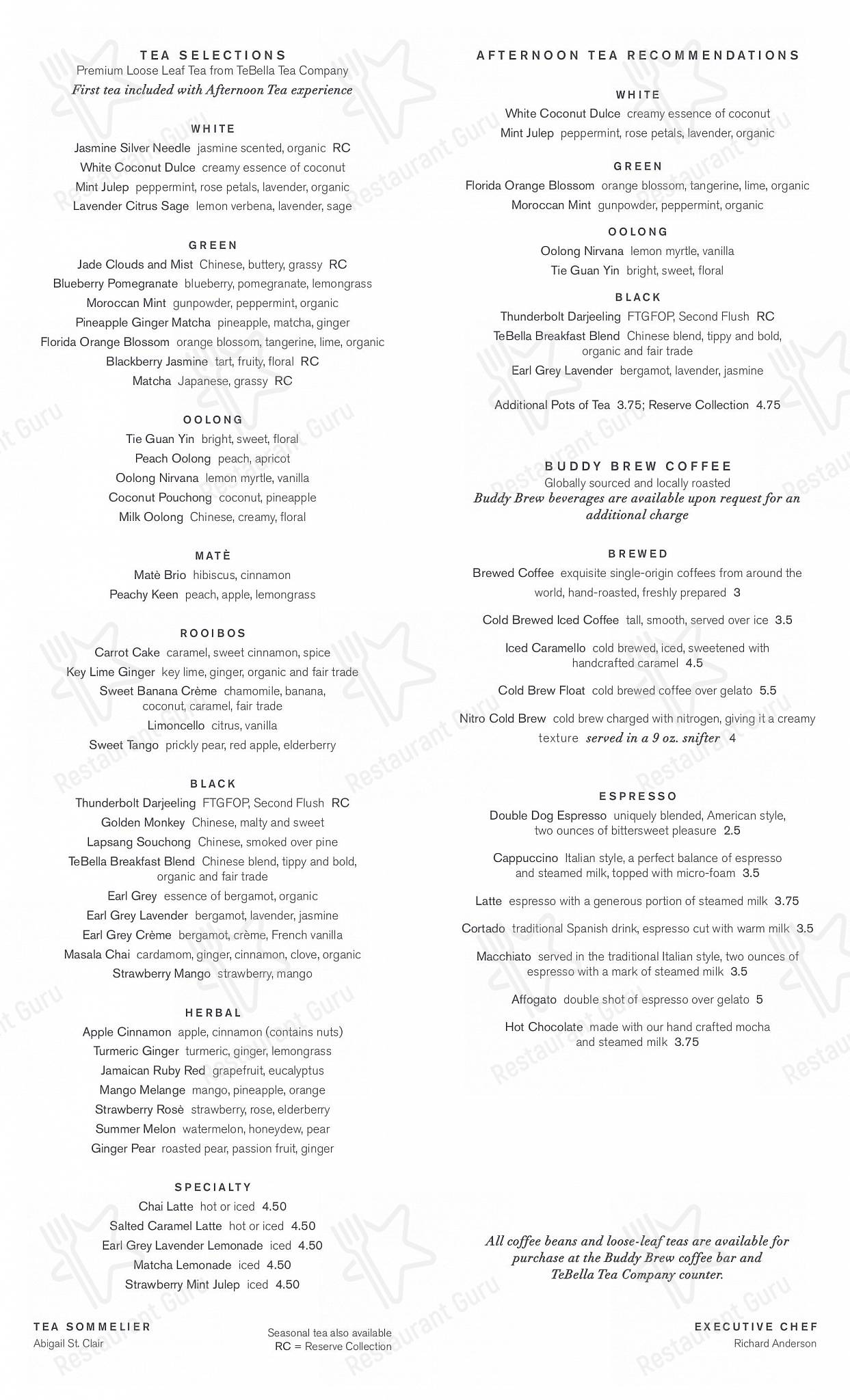 Menu at Oxford Exchange restaurant, Tampa