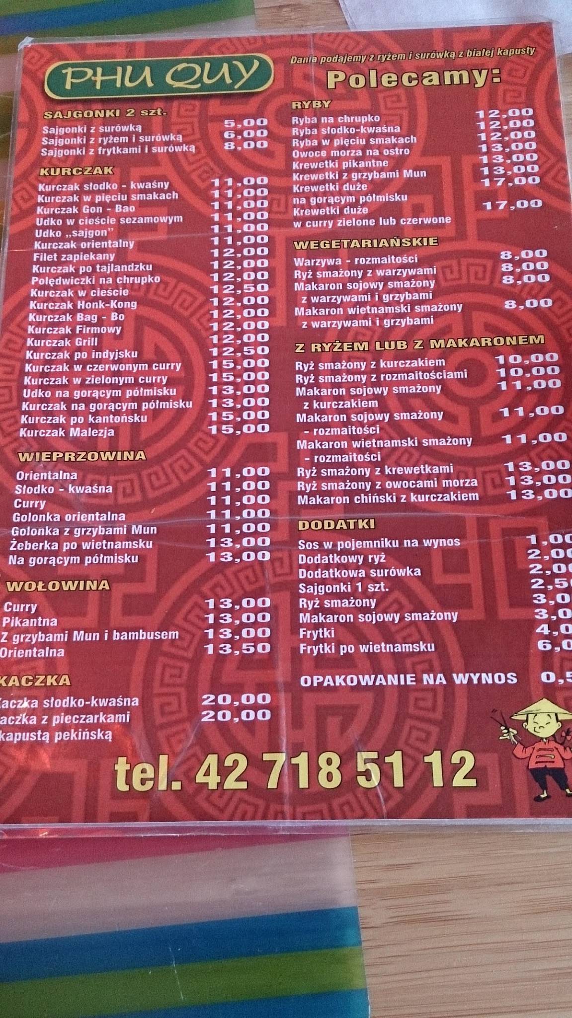 Menu at PHU QUY Kuchnia Orientalna restaurant, Ozorków