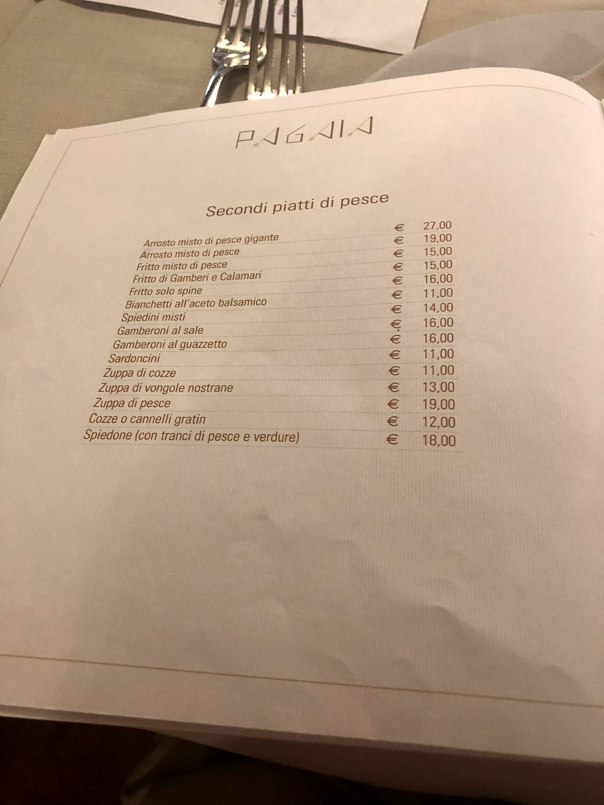 Menu da Pagaia ristorante, Senigallia