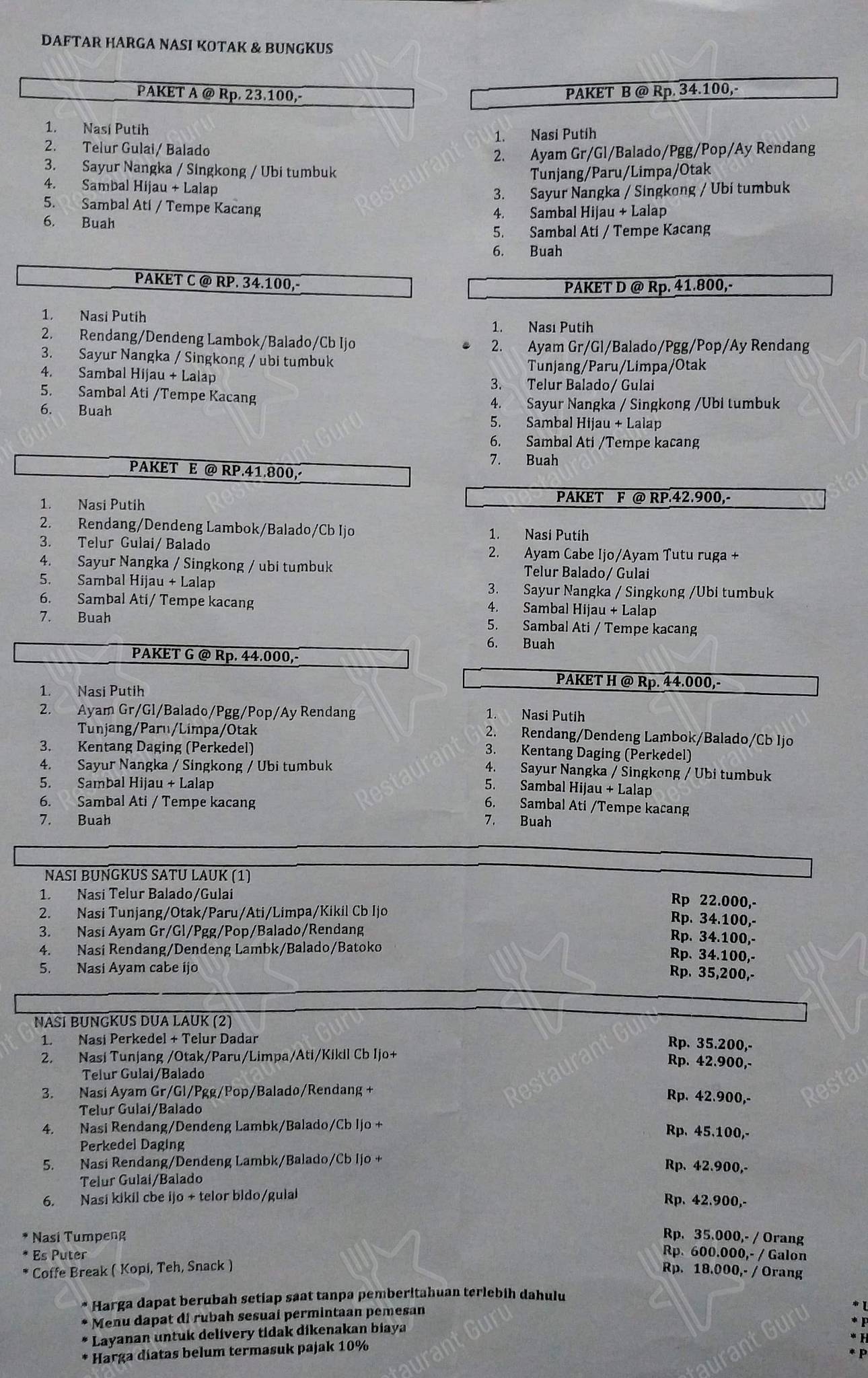 Menu at RM Pagi Sore Alam Sutera restaurant, Tangerang, Kav.