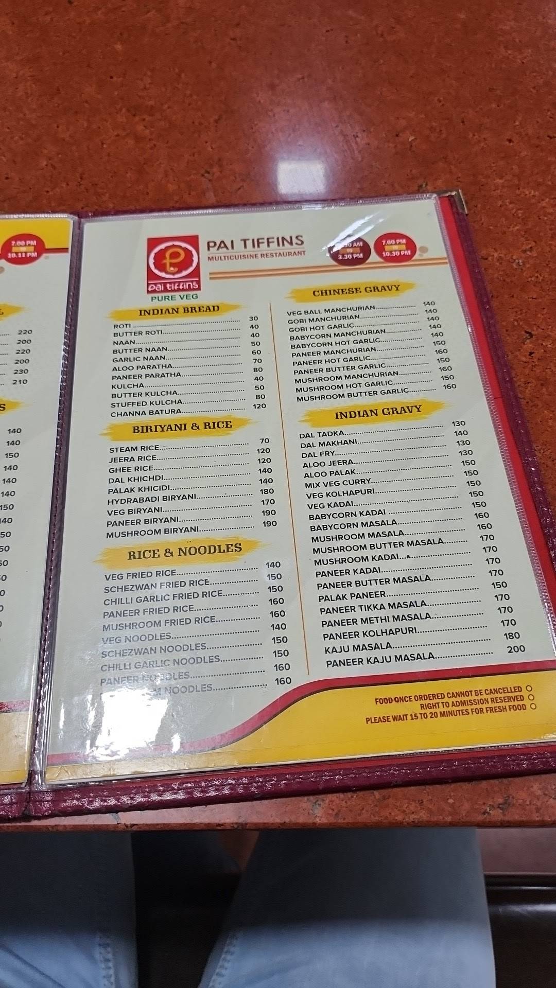 Menu at Pai Tiffins Manipal, Manipal