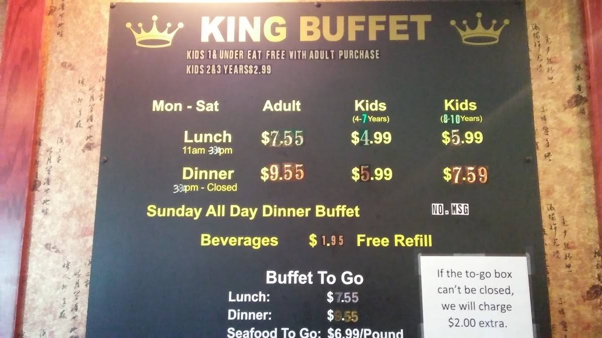 Menu at King Buffet restaurant, Palestine
