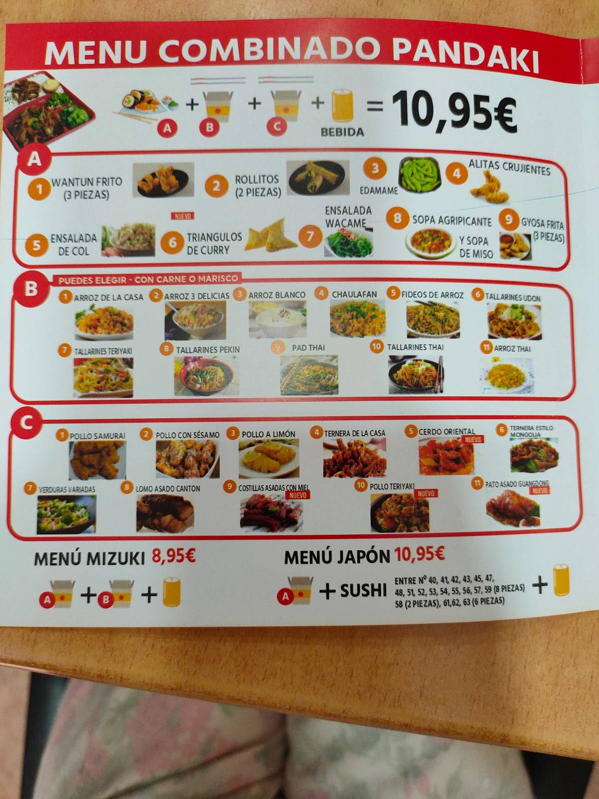 Menu at Panda Express restaurant, Valencia, Av. de Blasco Ibáñez