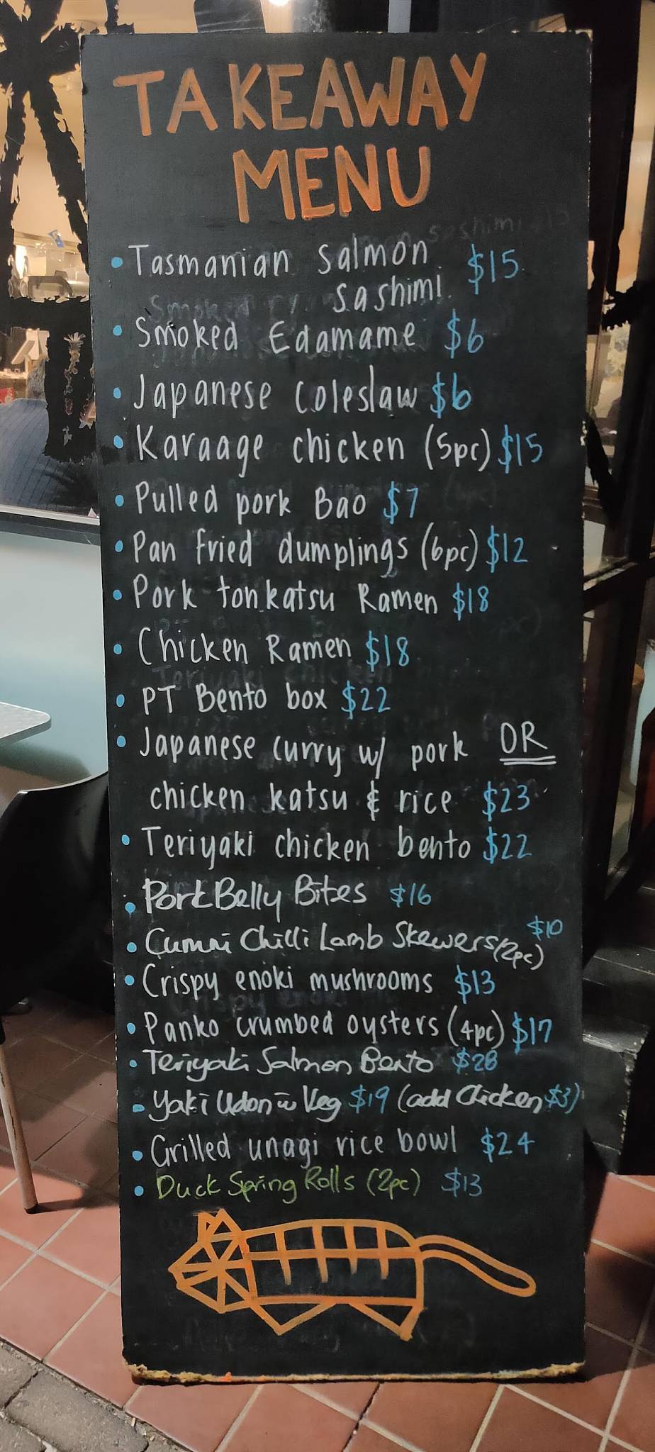 Menu at Paper Tiger restaurant, Armidale