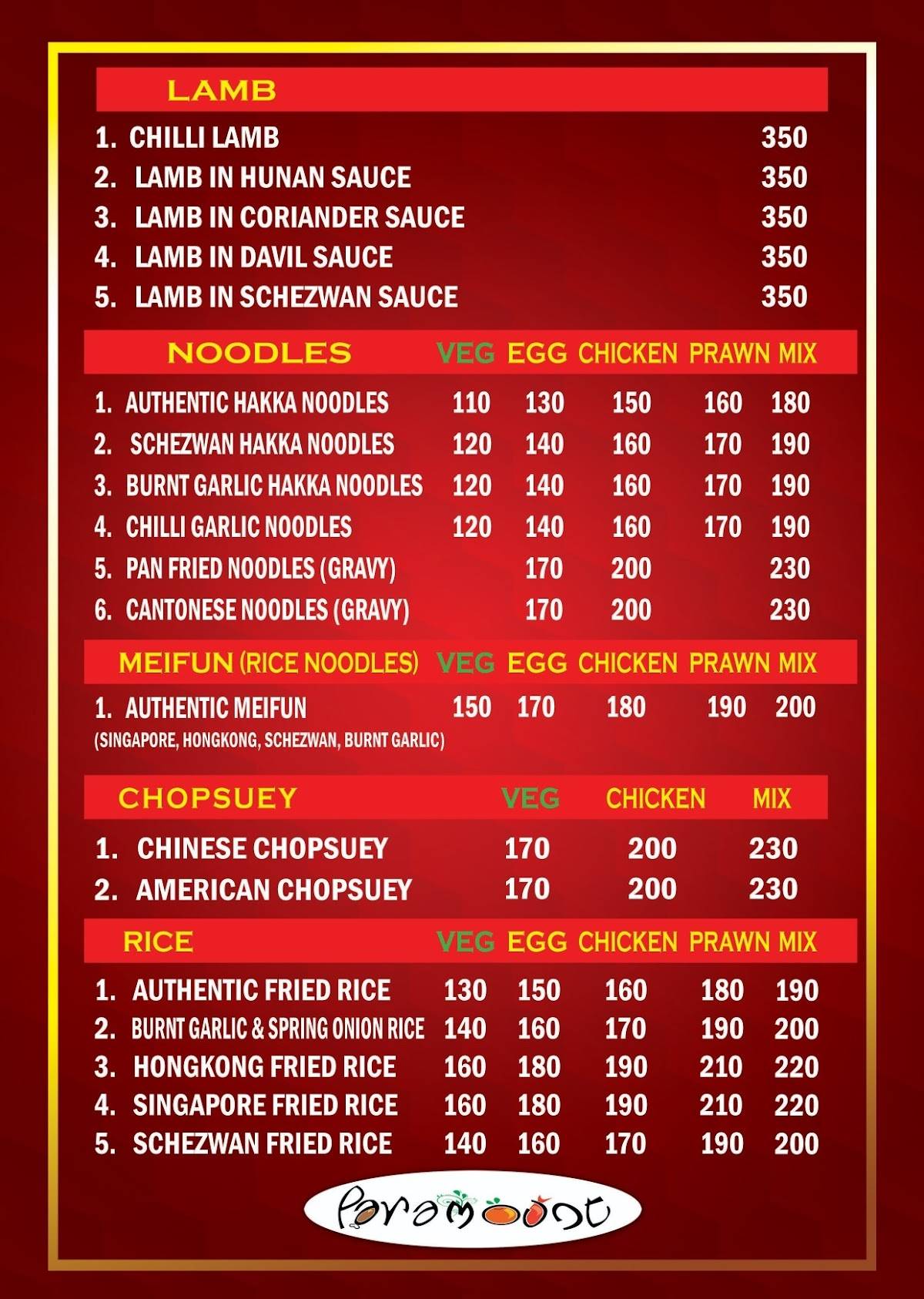 Menu at Paramount Multi Cuisine Restaurant, Baruipur