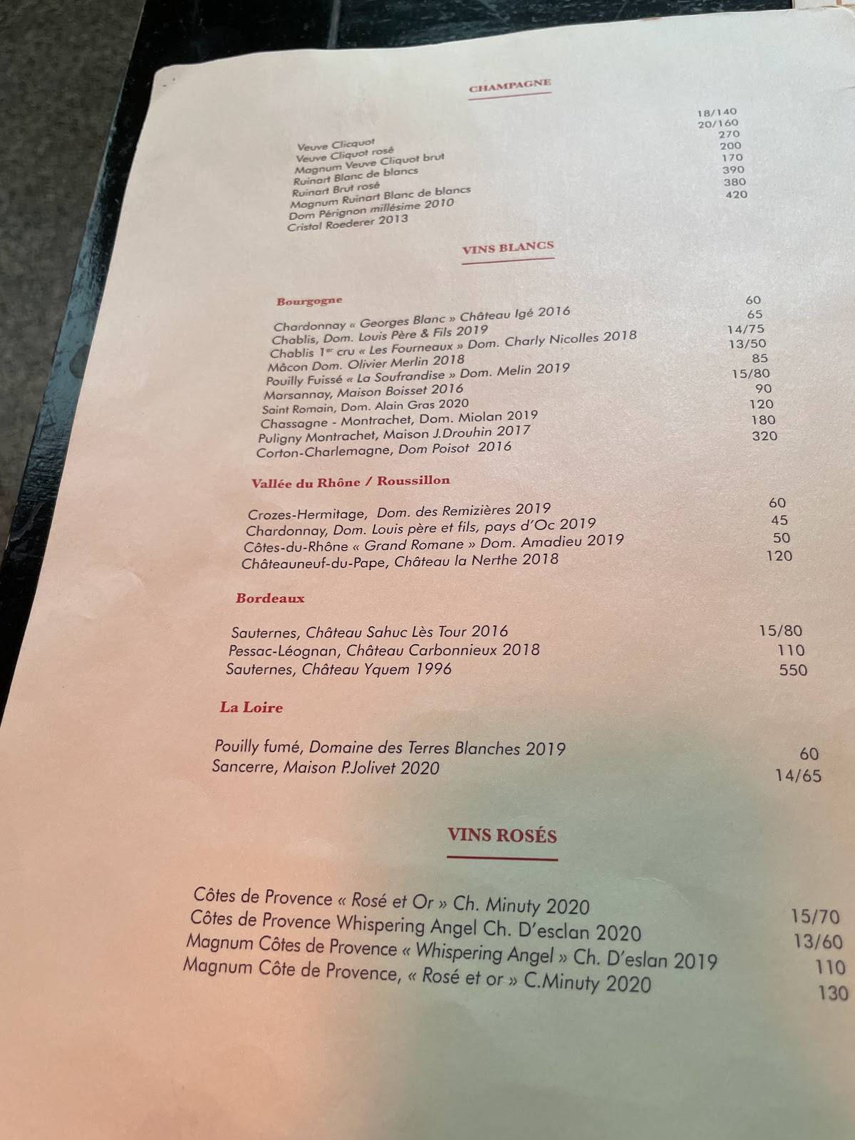 Menu at Le Café Marly, Paris, 93 Rue de Rivoli