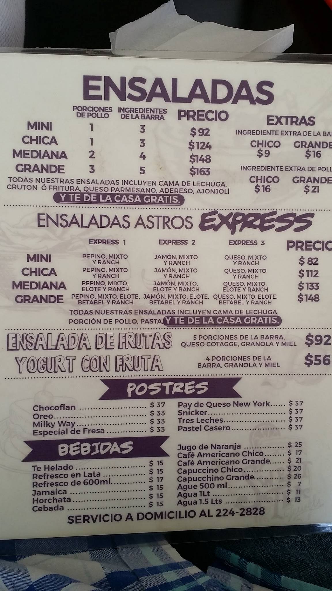 Carta del restaurante Pastelería Astros, Heroica Guaymas, Calle 20 No ...