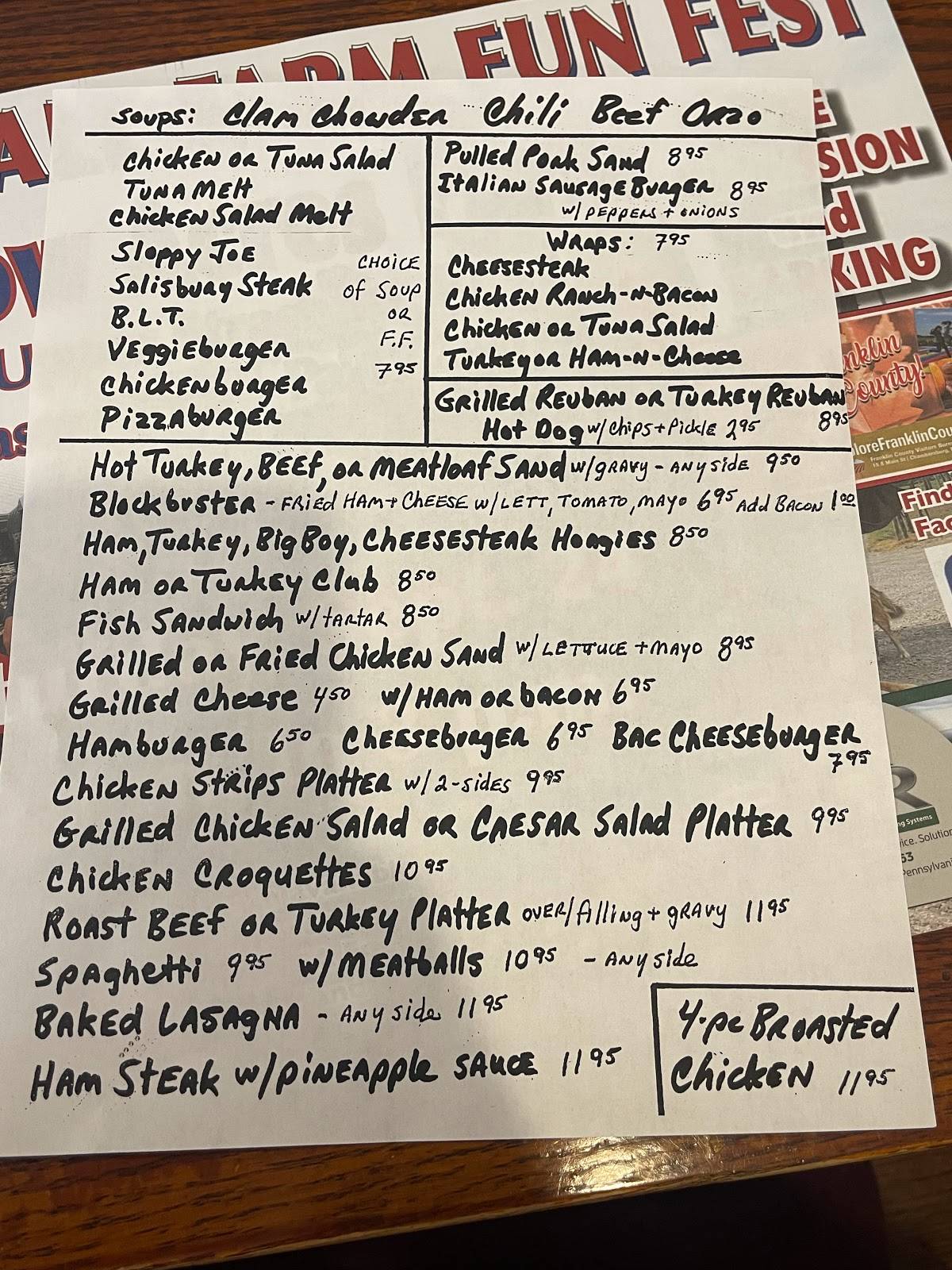Menu at Path Valley Family Restaurant, Spring Run