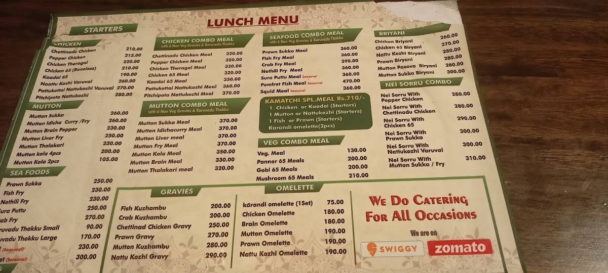 Menu at Pattukottai Kamatchi Mess OMR Perungudi, Chennai