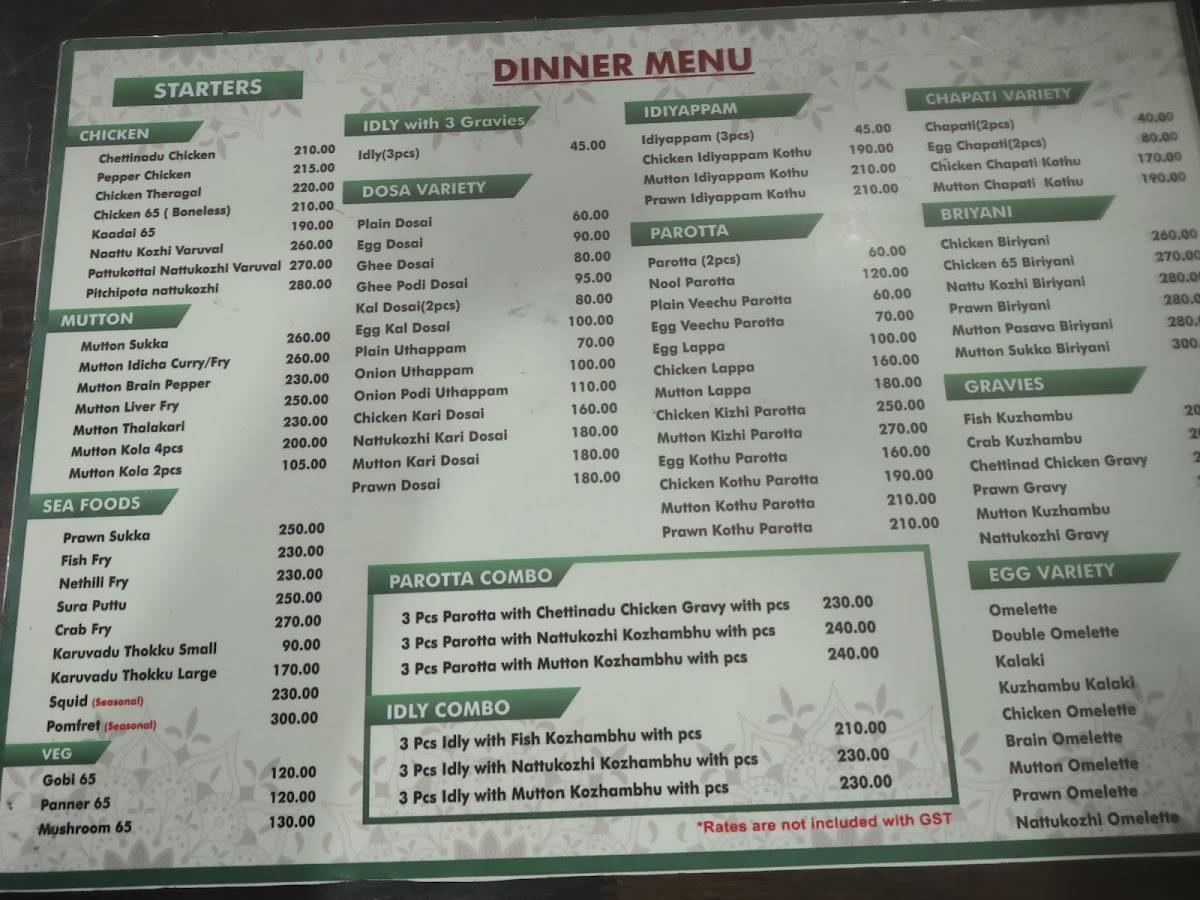 Menu at Pattukottai Kamatchi Mess OMR Perungudi, Chennai