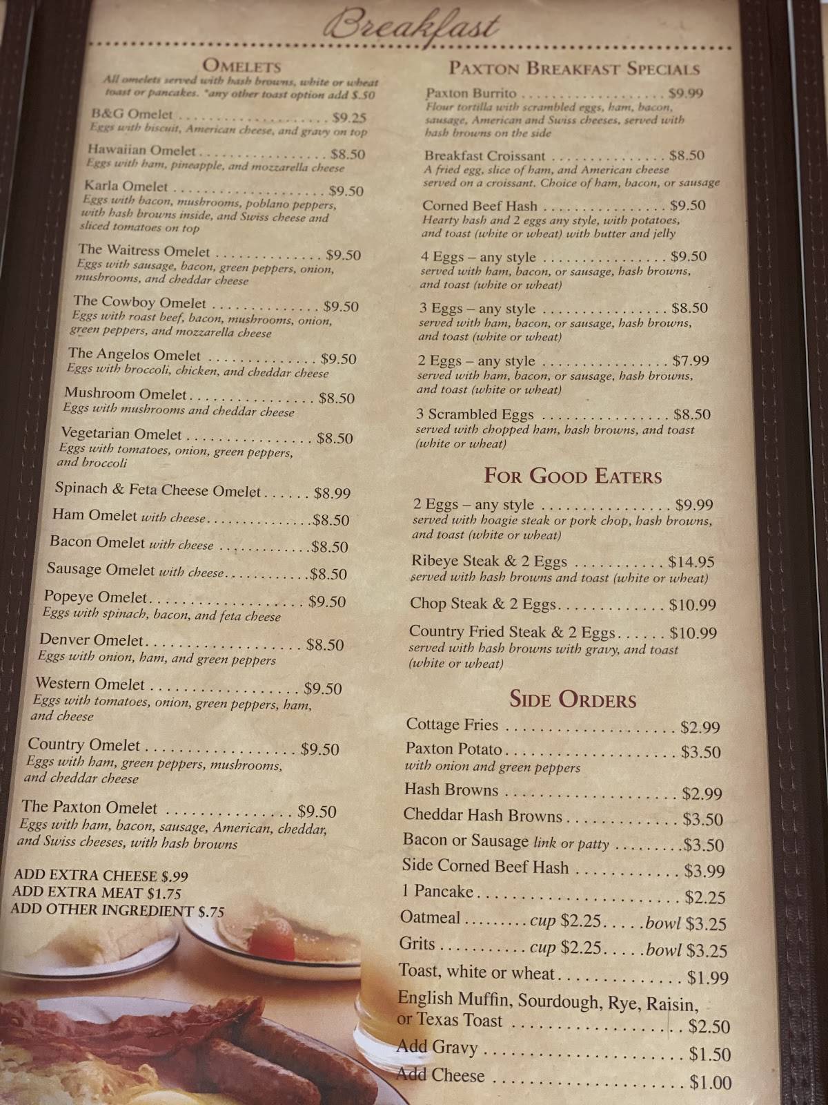 Menu at Arcade Cafe, Paxton