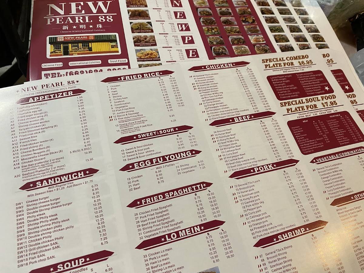 Menu at Pearl 88 restaurant, Clarksdale