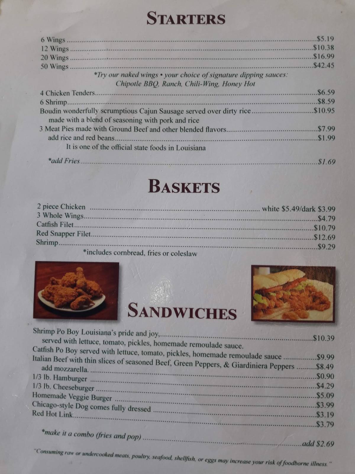 Menu at Pee Wees restaurant., Rock Island
