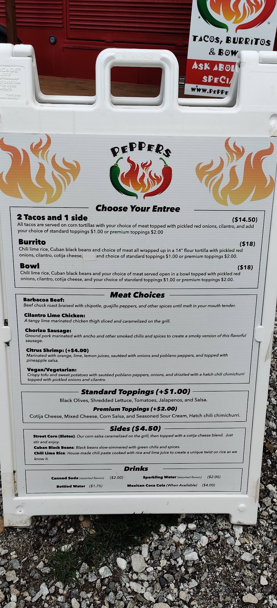 Menu at Peppers Street Fusion restaurant, Skagway