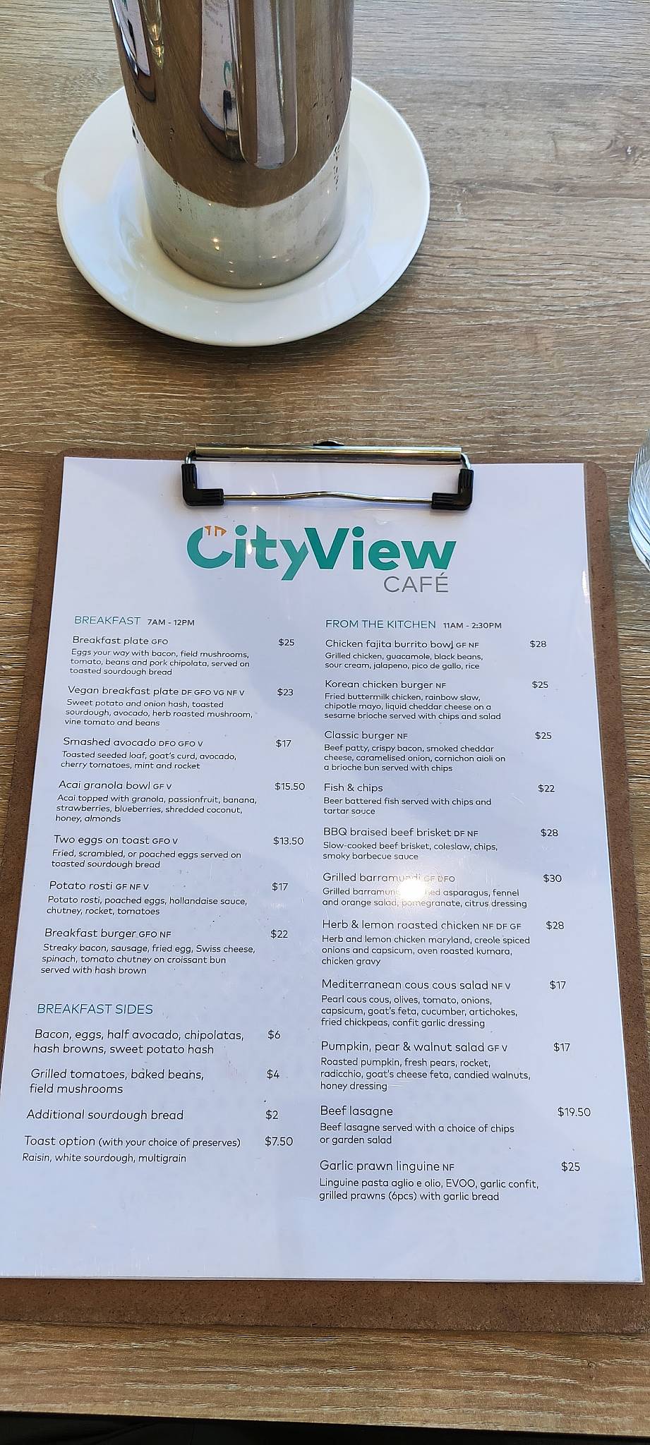 Menu at City View Cafe, Burswood, Optus Stadium