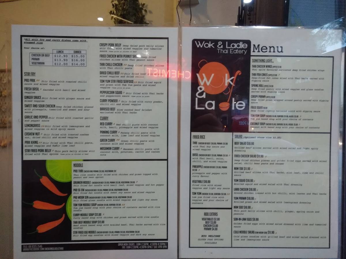Menu at Wok & Ladle: Thai Eatery restaurant, East Perth