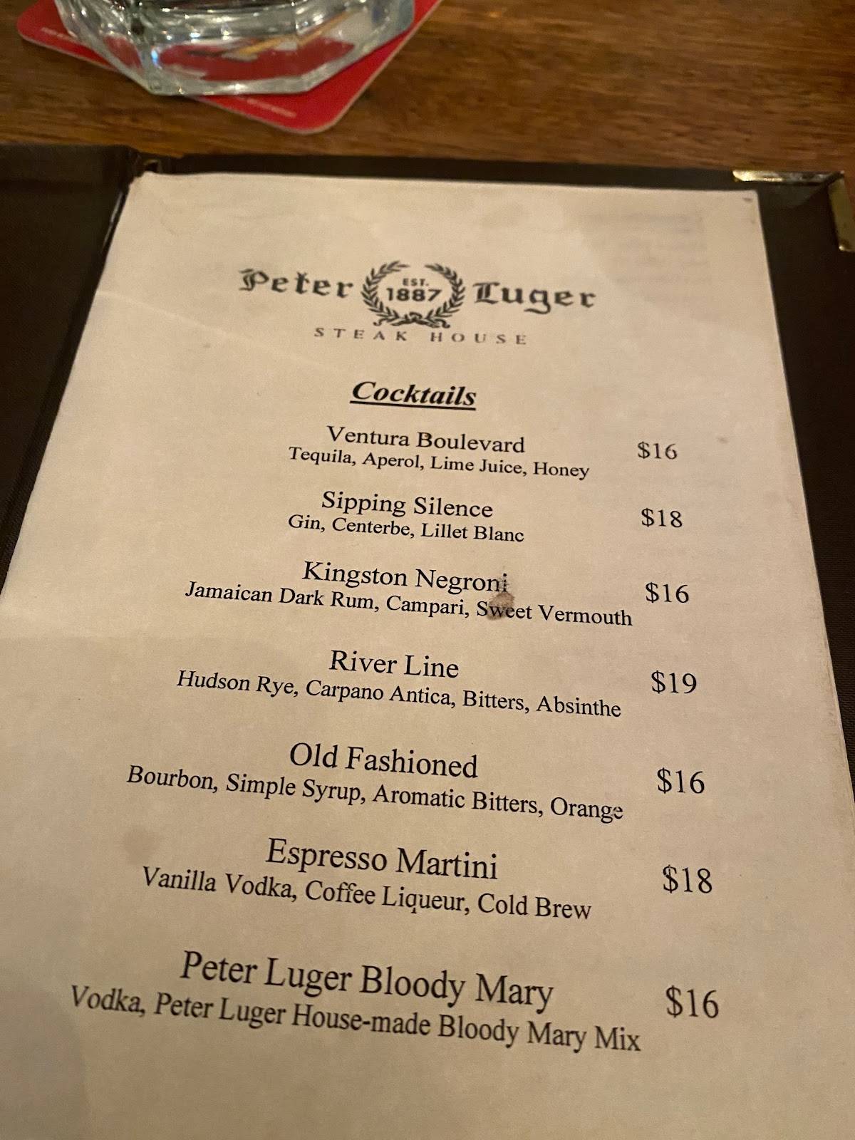 Menu at Peter Luger Steak House steakhouse, New York City, 178 Broadway