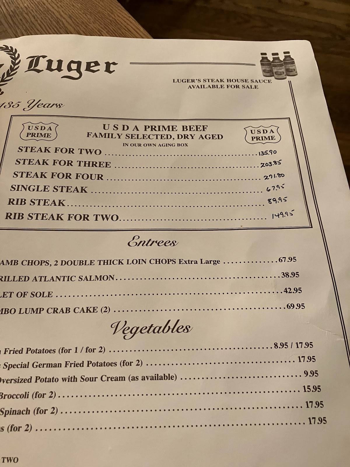 Menu at Peter Luger Steak House steakhouse, New York City, 178 Broadway