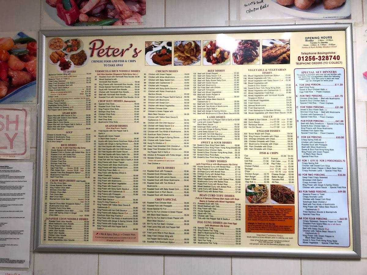 Menu at Peters Fish Bar and Chinese Takeaway, Basingstoke