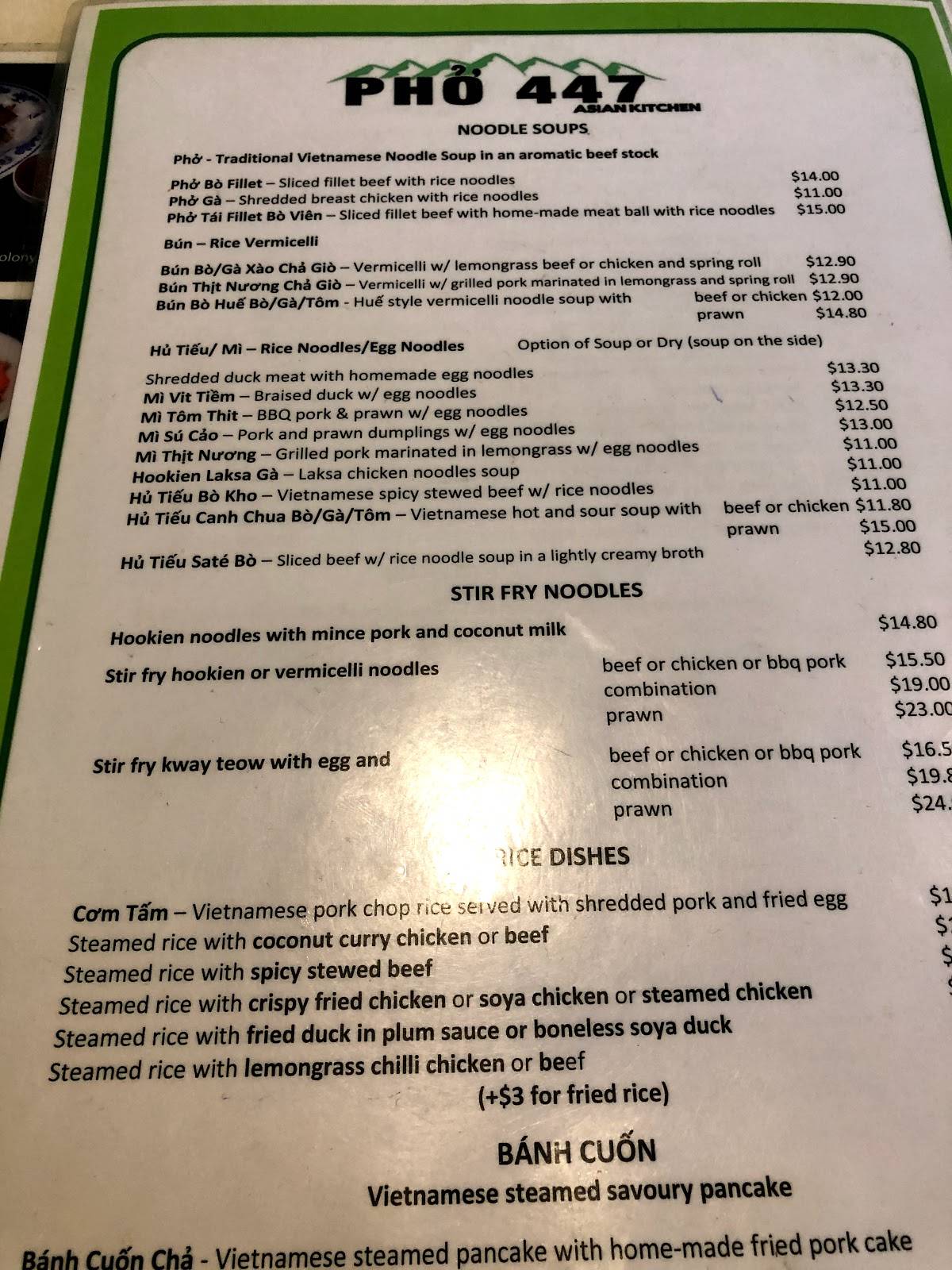Menu at Pho 447 Asian Kitchen fast food, Floreat, 1/447 Cambridge St