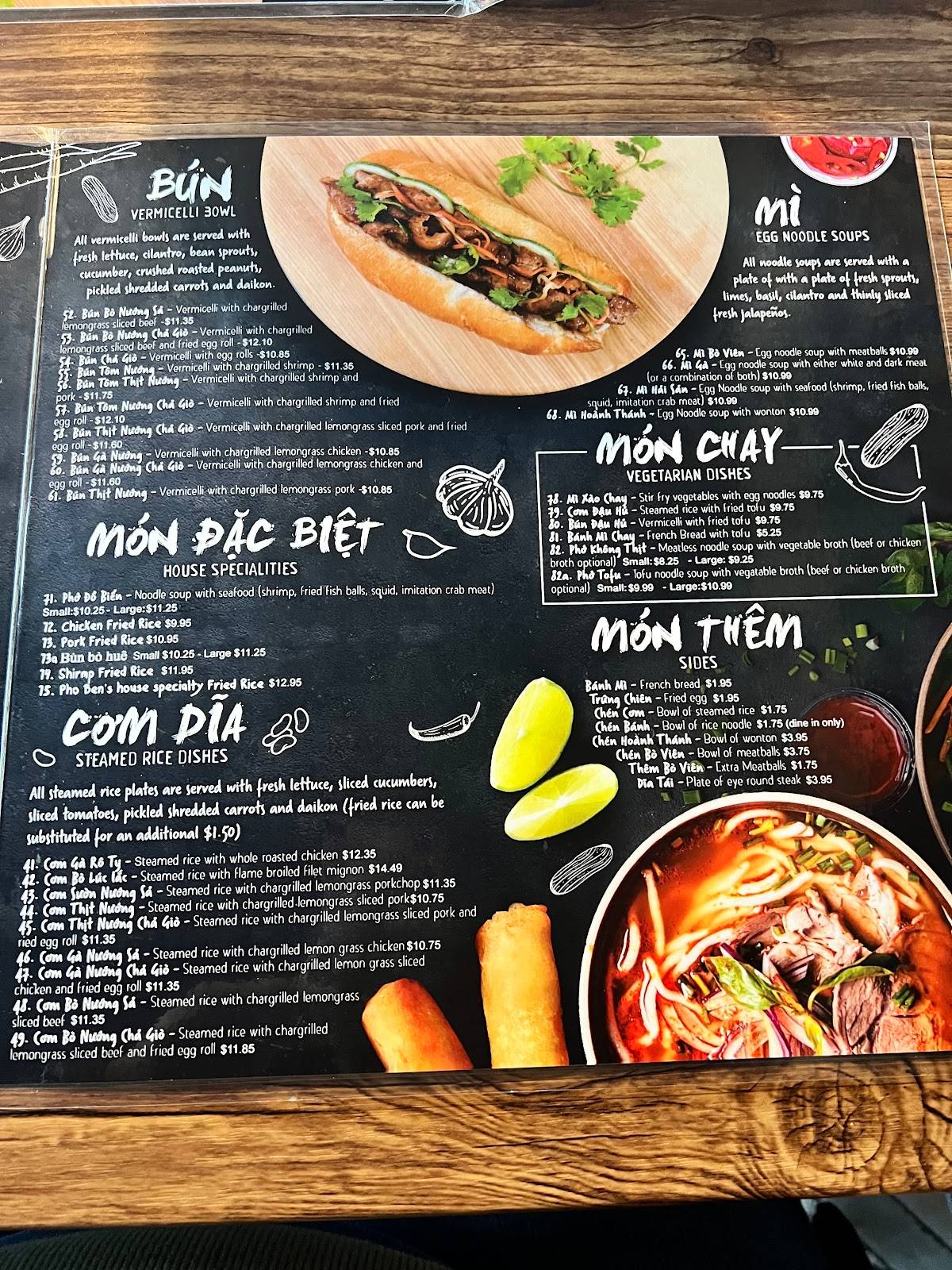 Menu at Pho Ben restaurant, Houston, 935 N Shepherd Dr