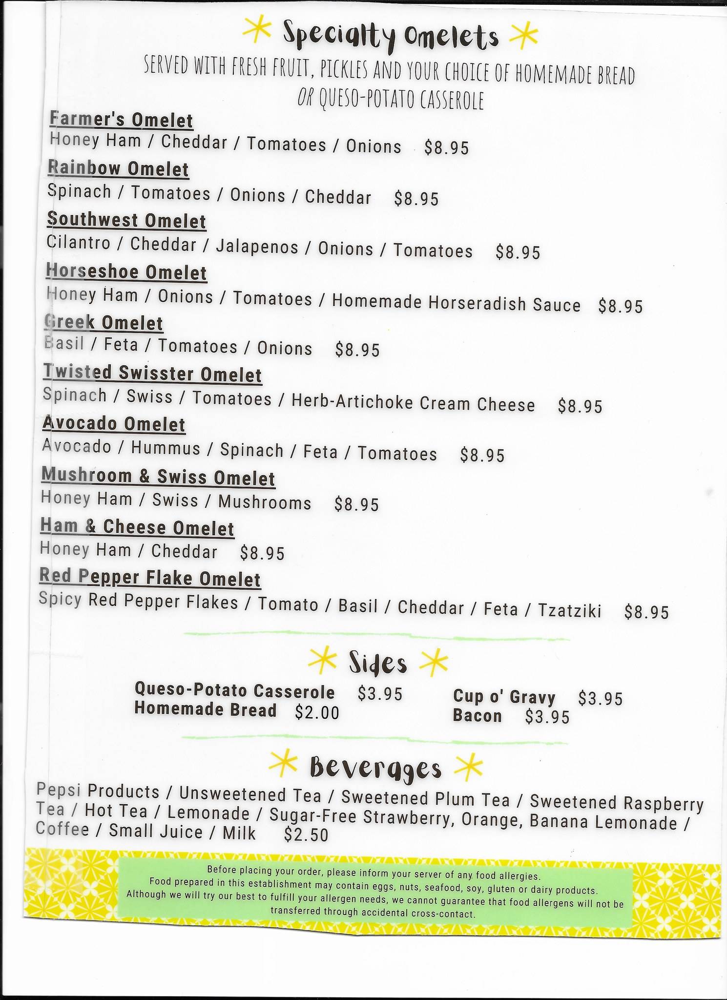 Menu at Pickles Cafe, Columbia City