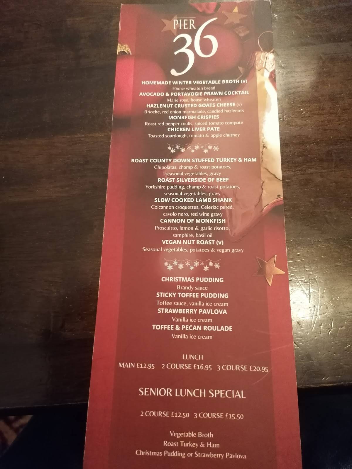 Menu at Pier 36 pub & bar, Donaghadee