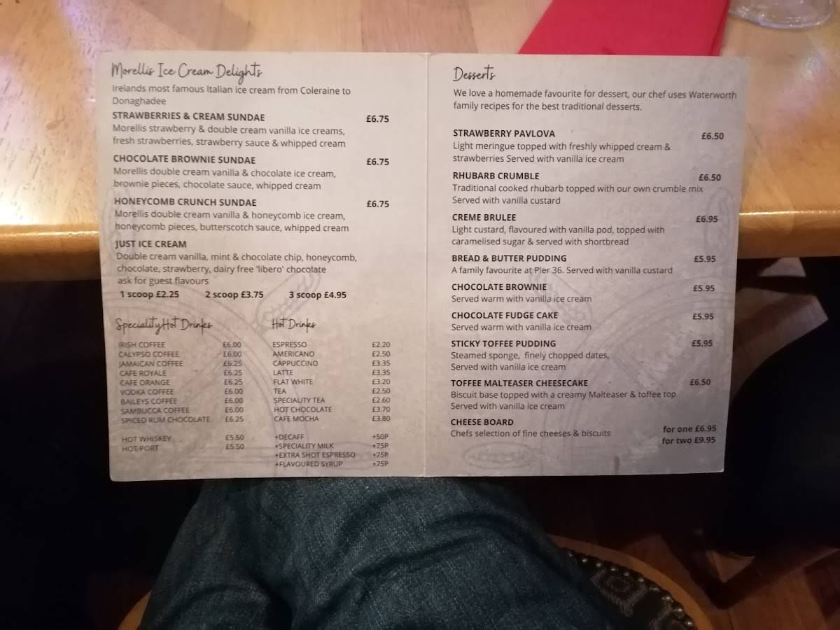 Menu at Pier 36 pub & bar, Donaghadee