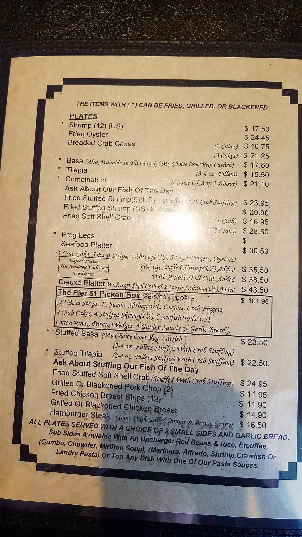 Menu at Pier 51 Seafood Restaurant & Oyster Bar, LaPlace