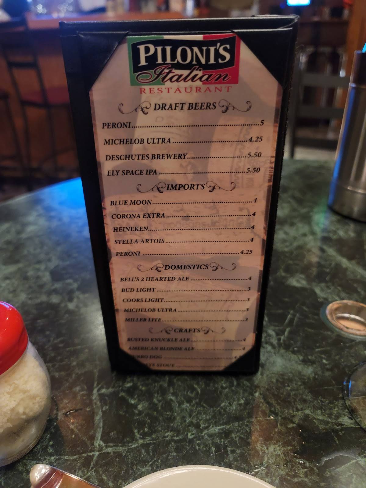 Menu at Piloni's Italian Restaurant, Terre Haute, Lafayette Ave