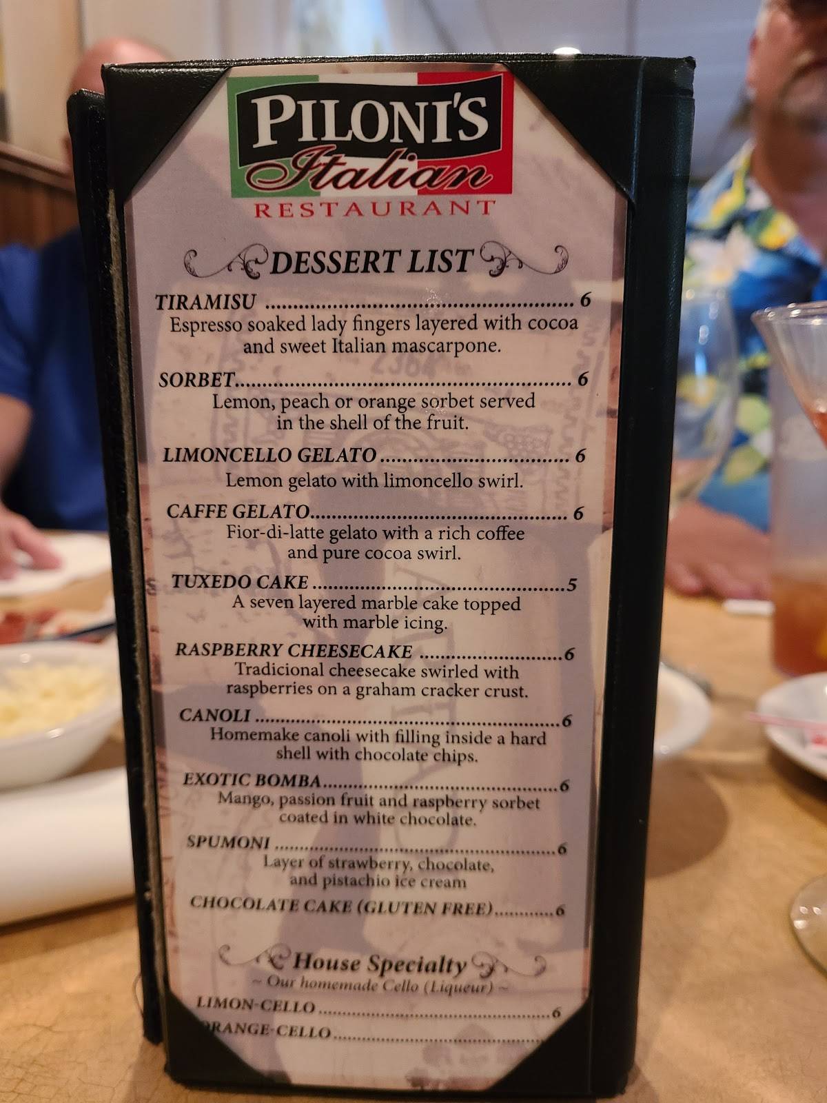 Menu at Piloni's Italian Restaurant, Terre Haute, Lafayette Ave