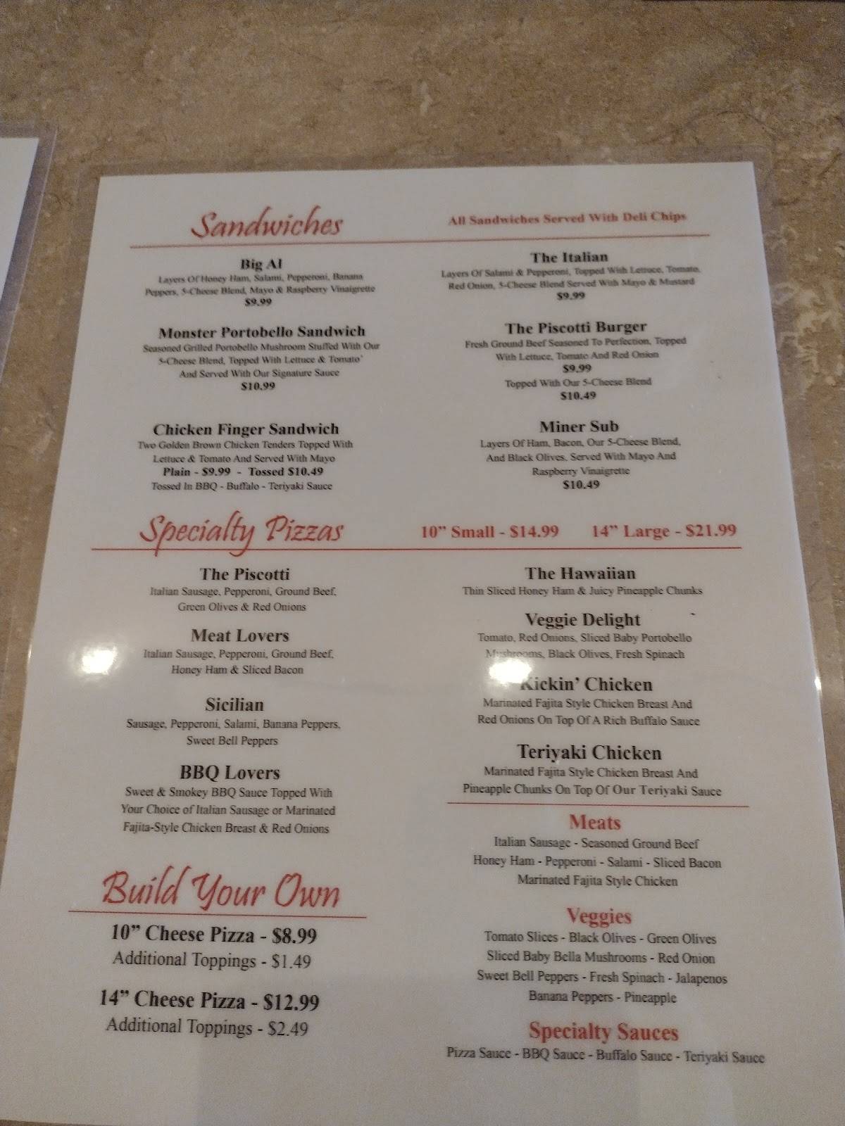 Menu at Piscotti's Pizza pizzeria, Rolla