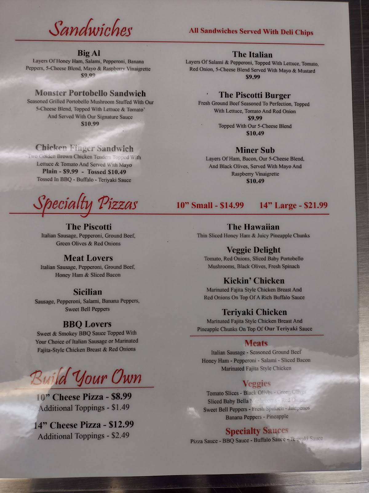 Menu at Piscotti's Pizza pizzeria, Rolla