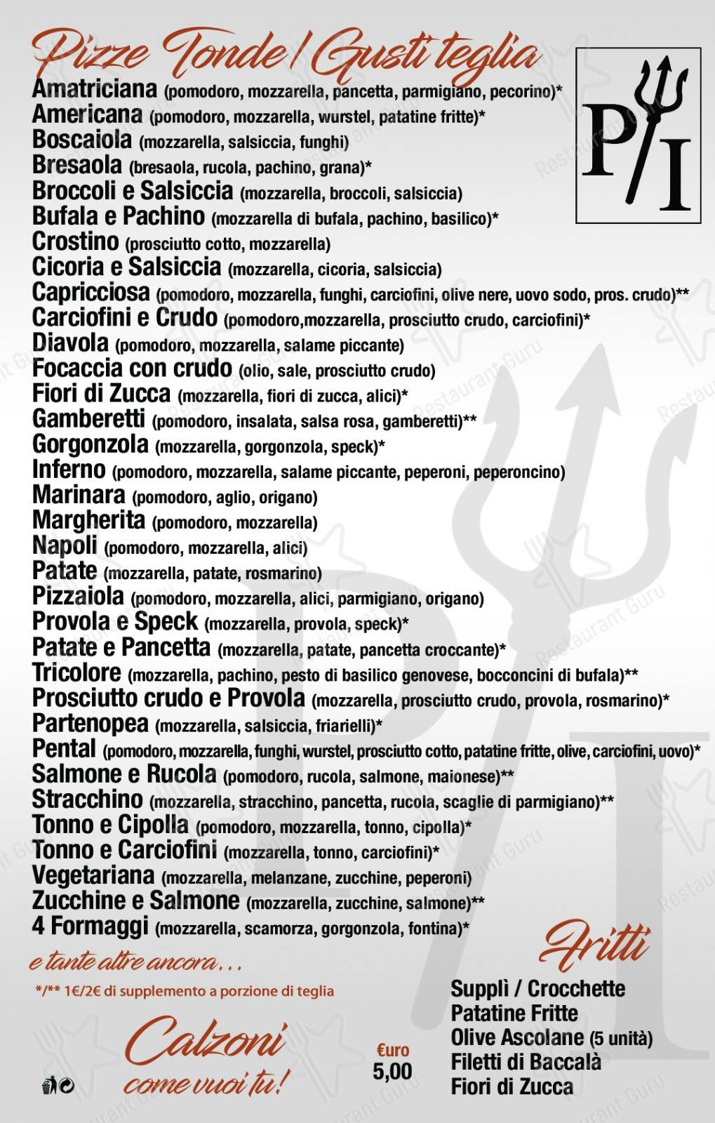 Speisekarte von Pizza Inferno, ROM, Via S. Candido