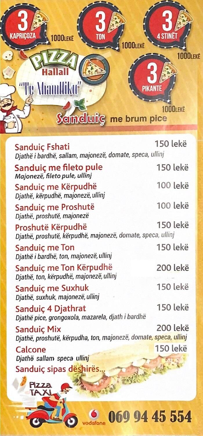 Carta de pizzería Pizza Piccolo Mondo • Piceri Xhamllik, Tirana