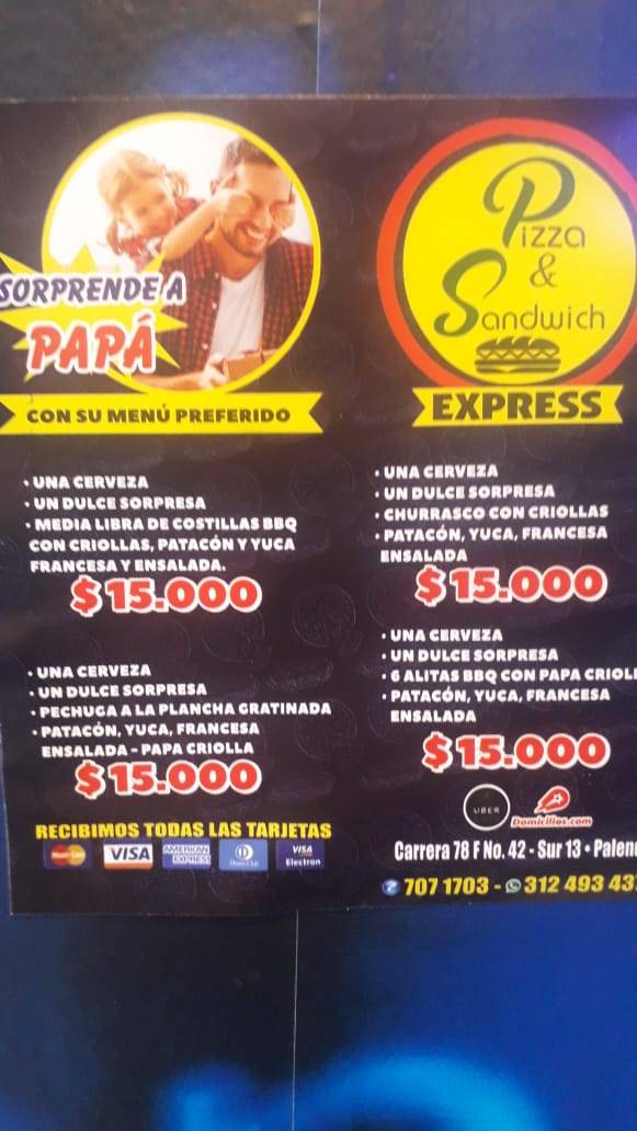 Menu at Pizza & Sandwich Express restaurant, Bogotá