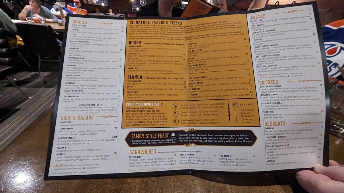 Menu at The Parlour Italian Kitchen & Bar, Edmonton