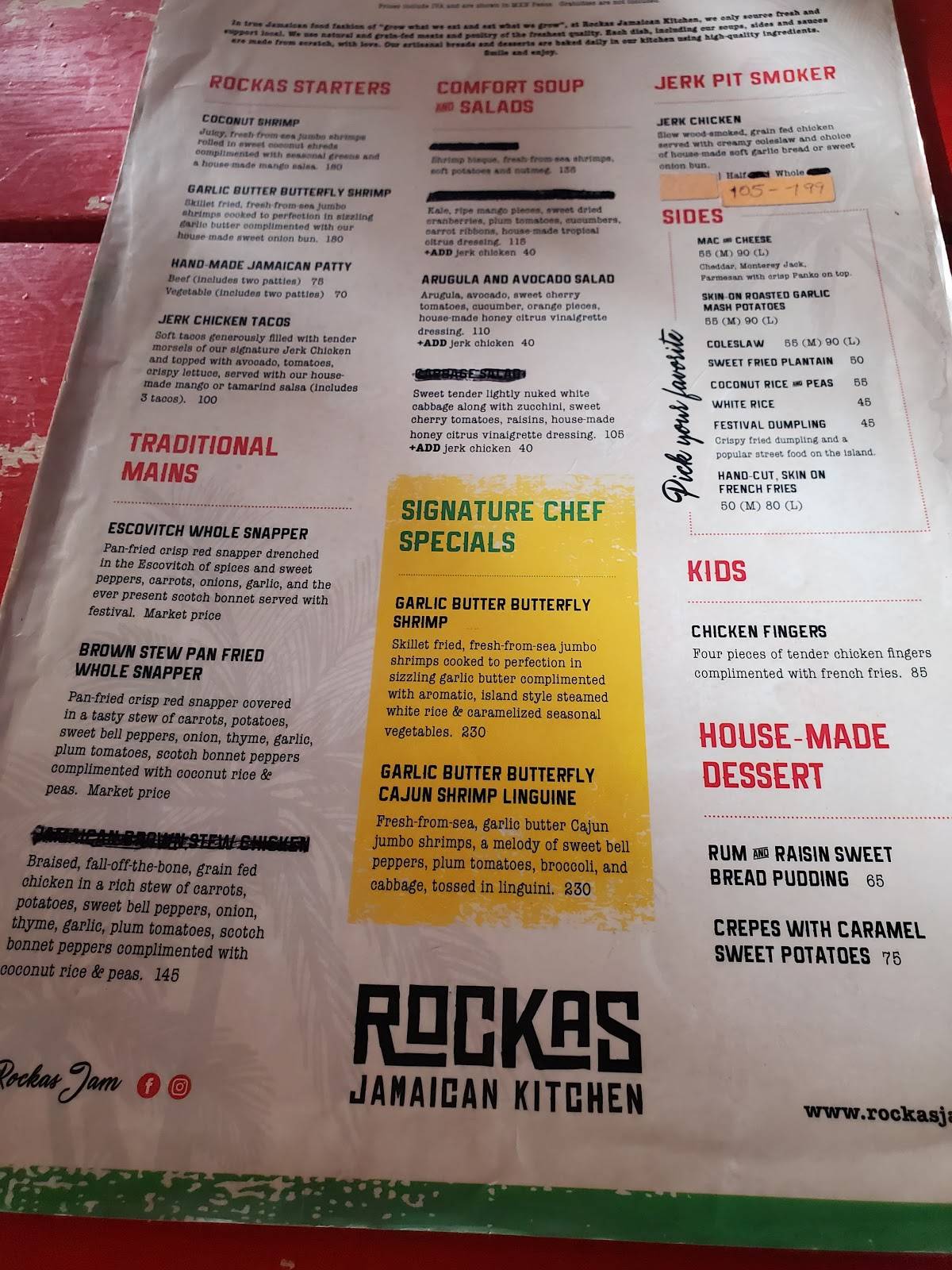 Menu at Rockas Jamaican Kitchen restaurant, Playa del Carmen