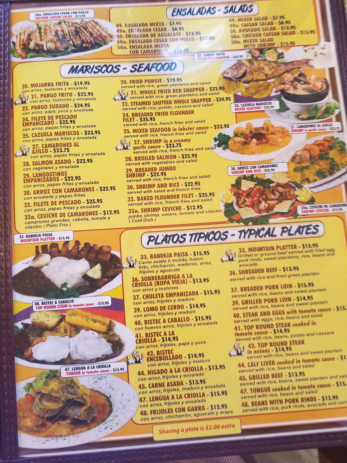 Menu at Pollos El Paisa restaurant, Westbury
