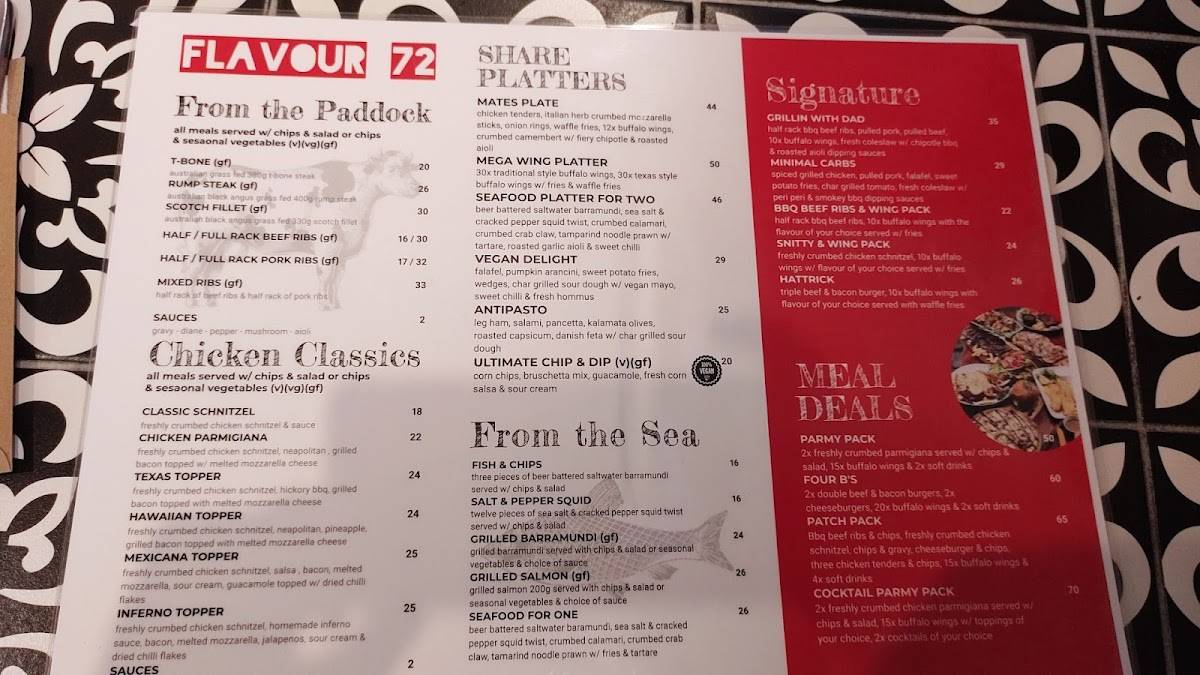 Menu at Postman's Tavern restaurant, Nowra