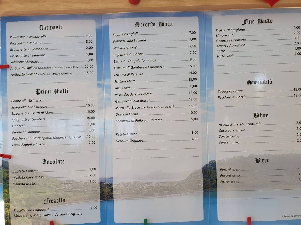 Menu da Caronte ristorante, Pozzuoli, Via Lago Averno Lato Destro
