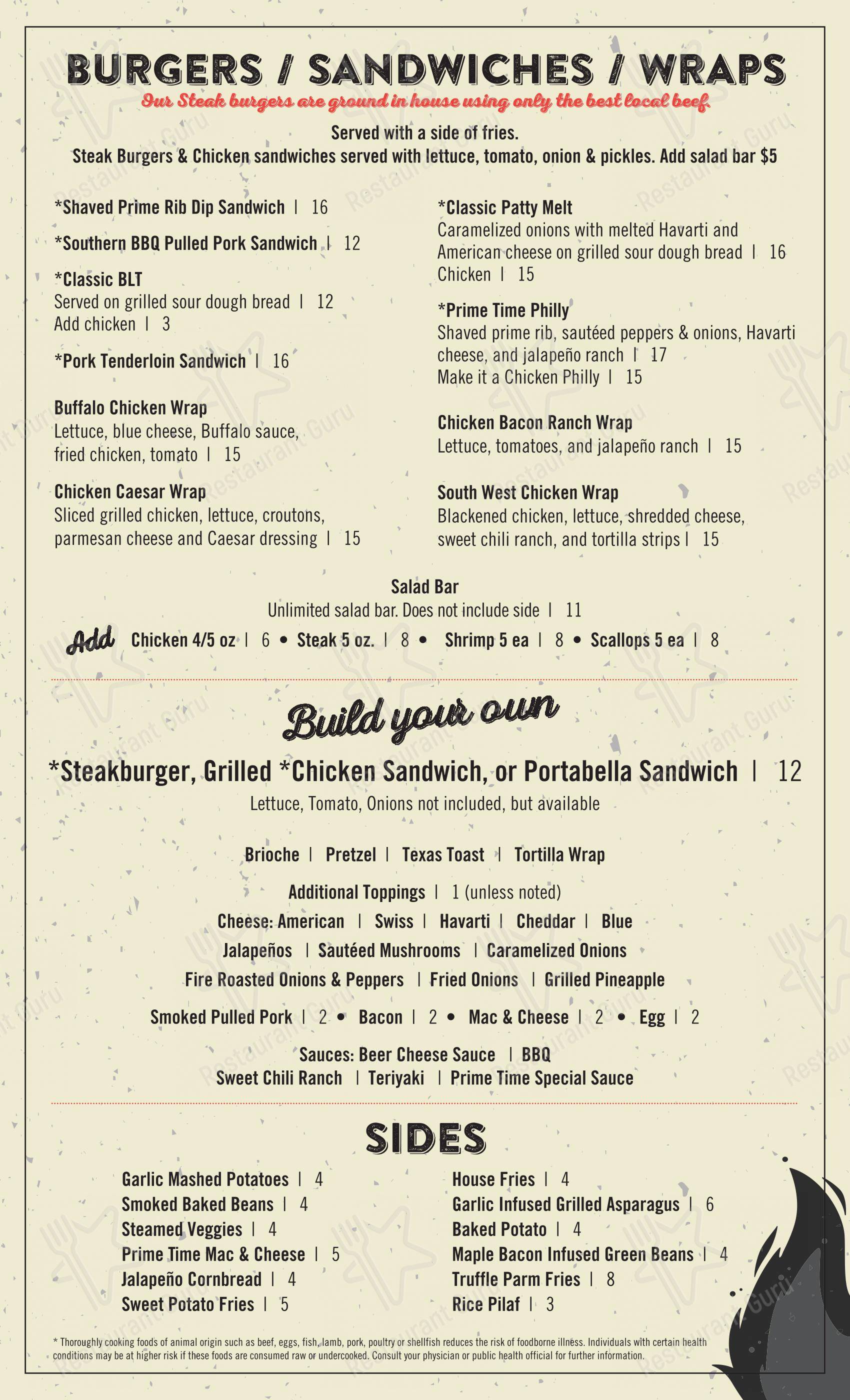 Menu at Prime Time Steak & Chop House pub & bar, Hinton