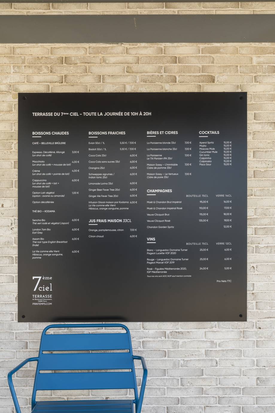Menu at Terrasse du 7ème Ciel restaurant, Paris