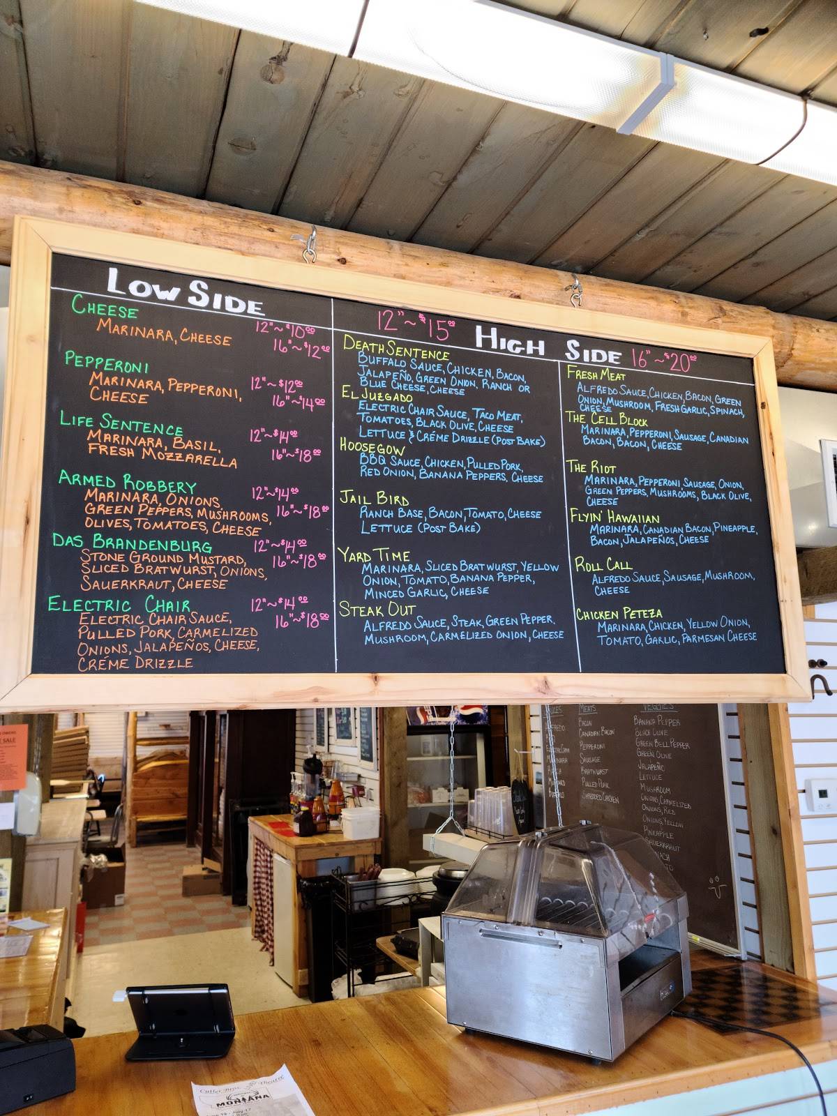 Menu at Prison Pizza pizzeria, Deer Lodge