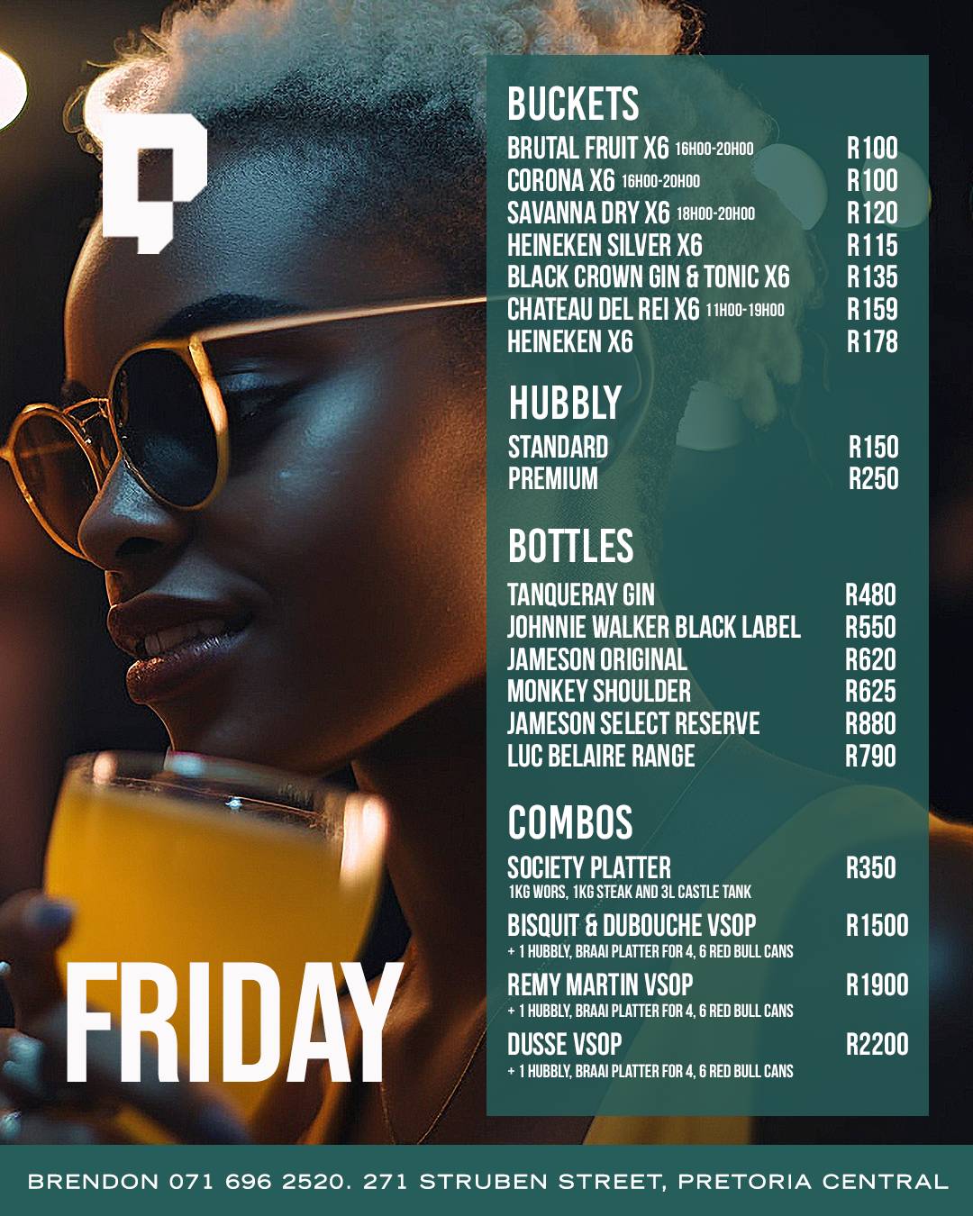 Menu at Propaganda Pretoria club, Pretoria