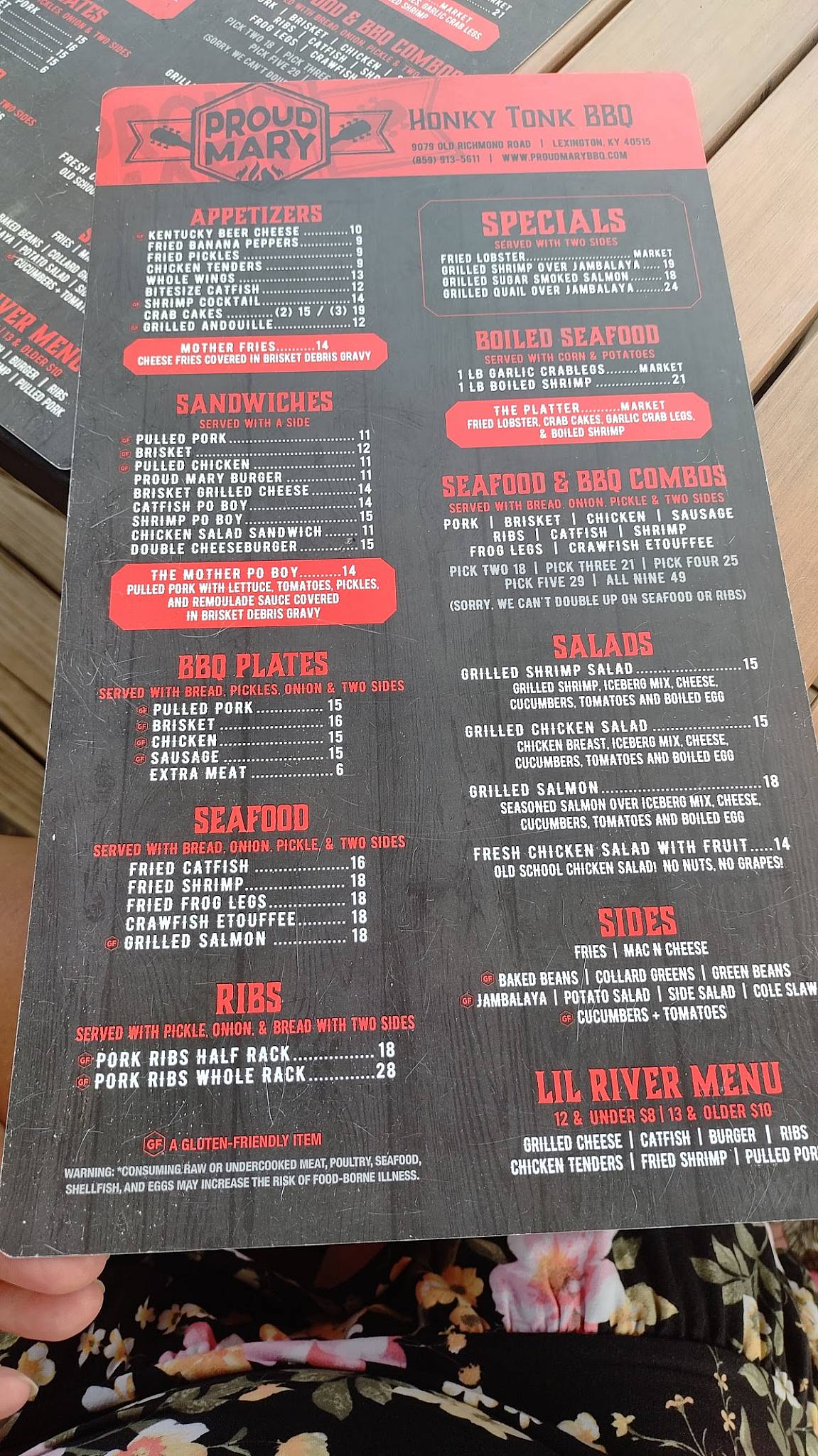 Menu at Proud Mary BBQ, Lexington